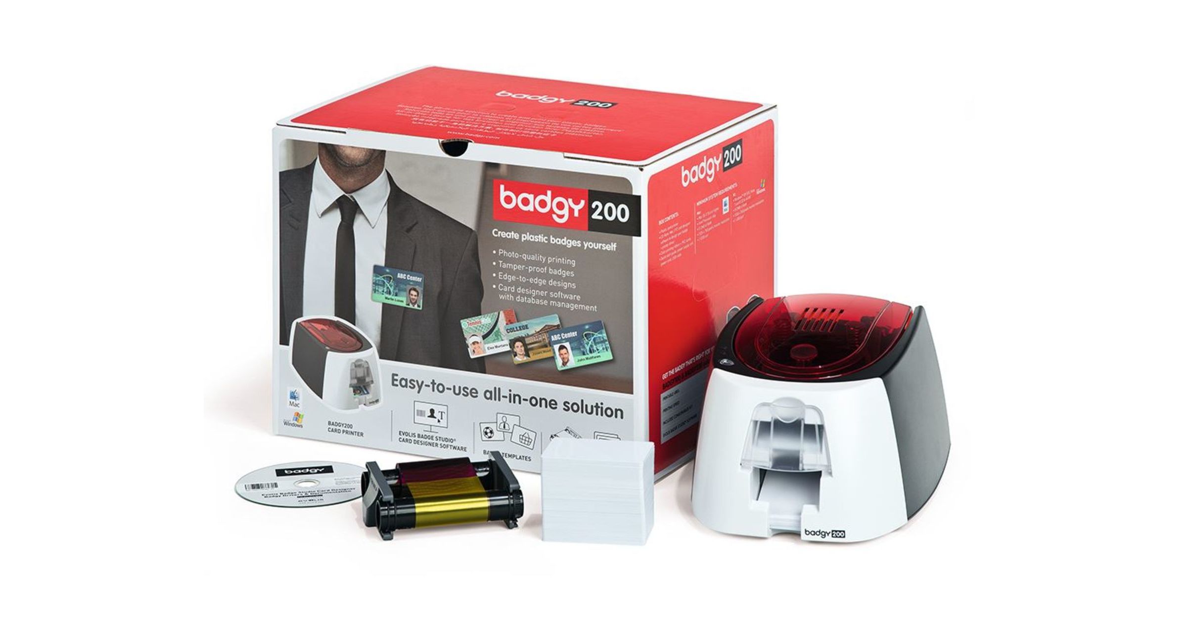 Evolis Badgy 200 ID Card Printer Bundle