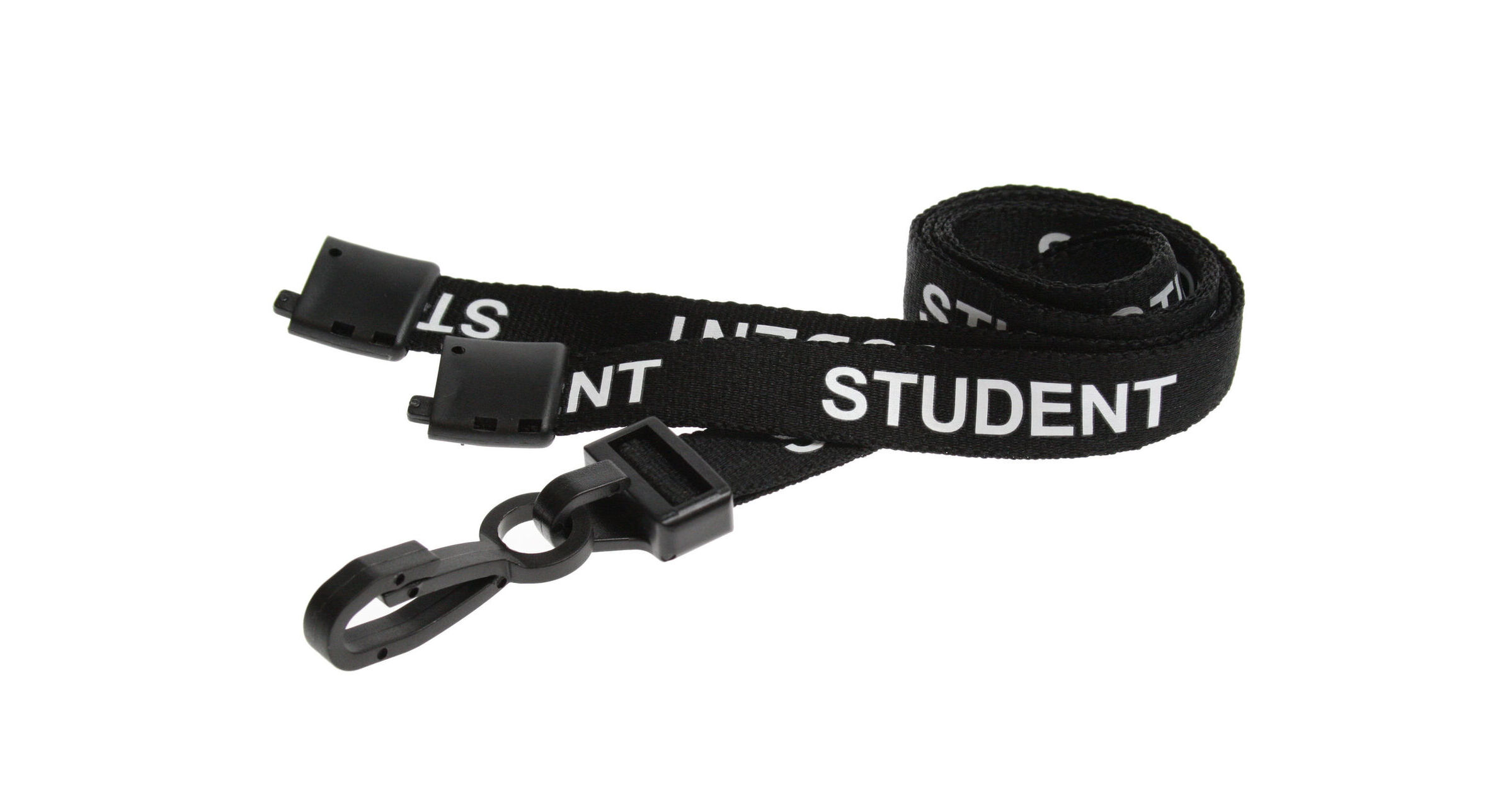 Black Student Lanyards with Plastic J Clip (Pack of 100)